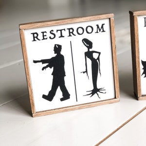 Halloween Decor, RESTROOM Sign, Horror, Farmhouse Sign, Rustic Wood ...