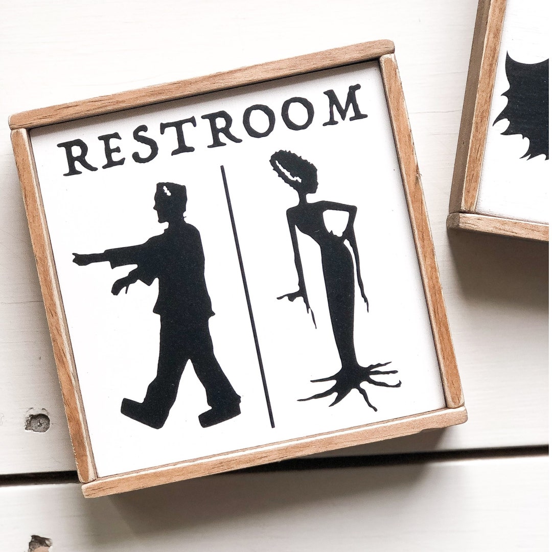 Halloween Decor, RESTROOM Sign, Horror, Farmhouse Sign, Rustic Wood ...