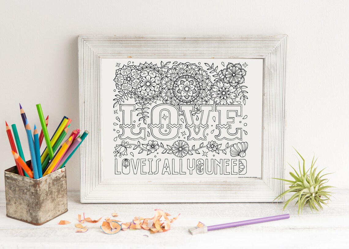 Love is All You Need Mandala Floral Adult Coloring Page - Instant ...