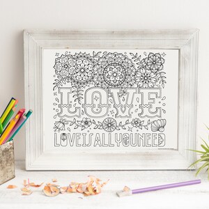 Love is All You Need Mandala Floral Adult Coloring Page - Instant ...