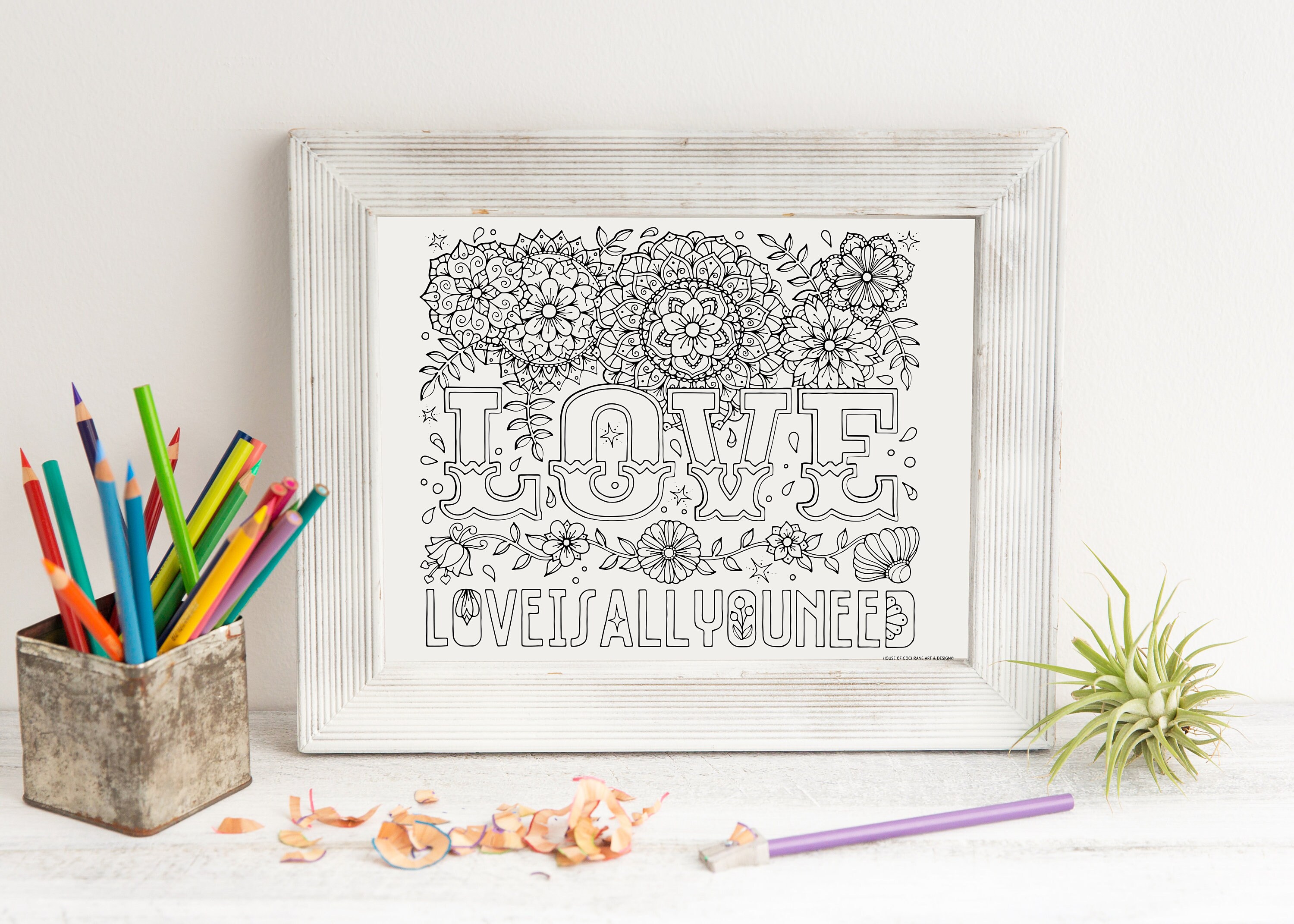 Love is All You Need Mandala Floral Adult Coloring Page - Instant ...