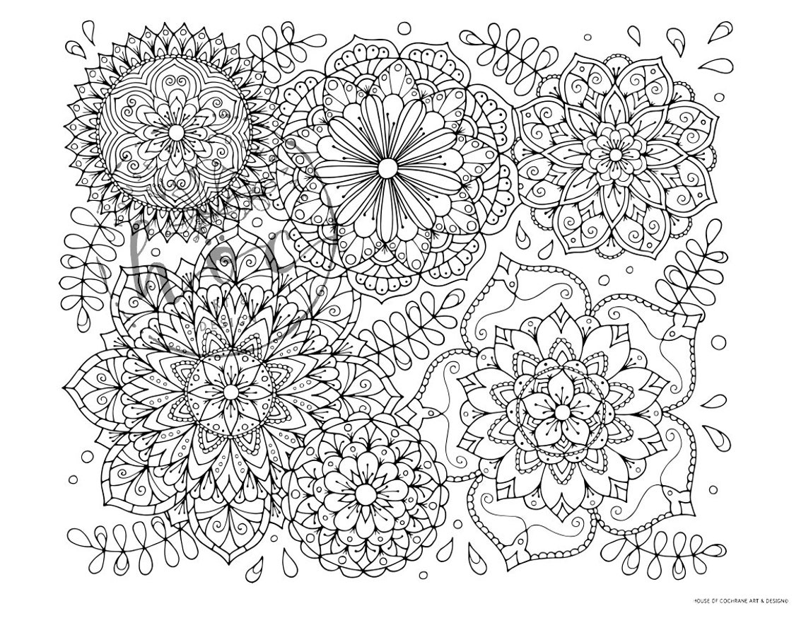 Spring Mandala Cluster Floral Adult Coloring Page - Instant Printable ...