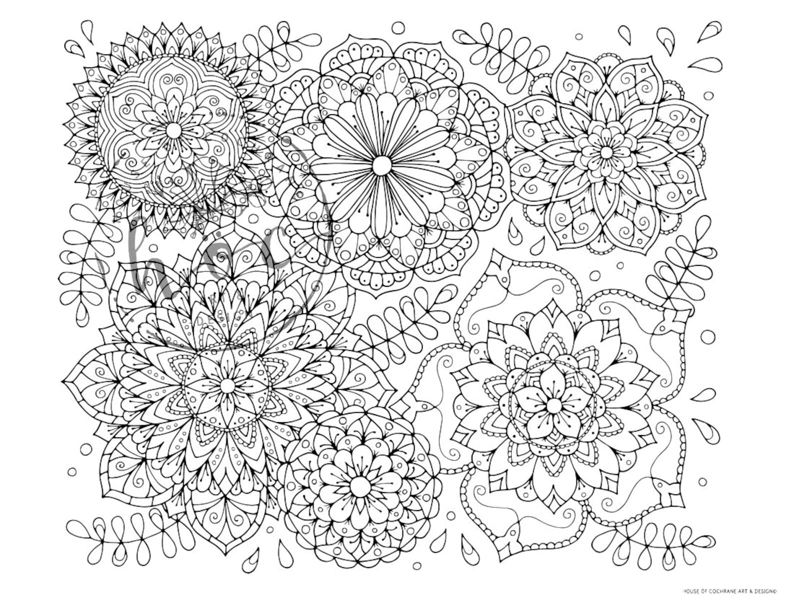 Spring Mandala Cluster Floral Adult Coloring Page - Instant Printable ...