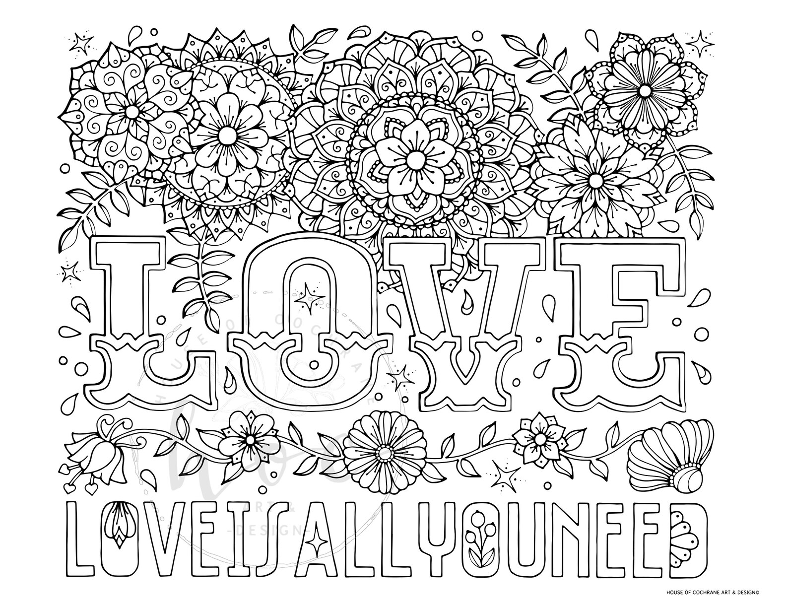 Love is All You Need Mandala Floral Adult Coloring Page - Instant ...