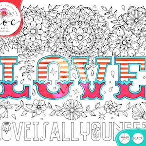 Love is All You Need Mandala Floral Adult Coloring Page - Instant ...