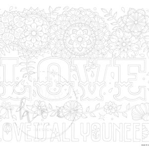 Love is All You Need Mandala Floral Adult Coloring Page - Instant ...