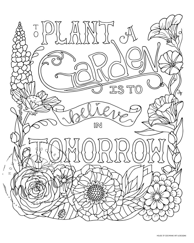 To Plant A Garden Adult Coloring Page - Instant Printable Digital ...