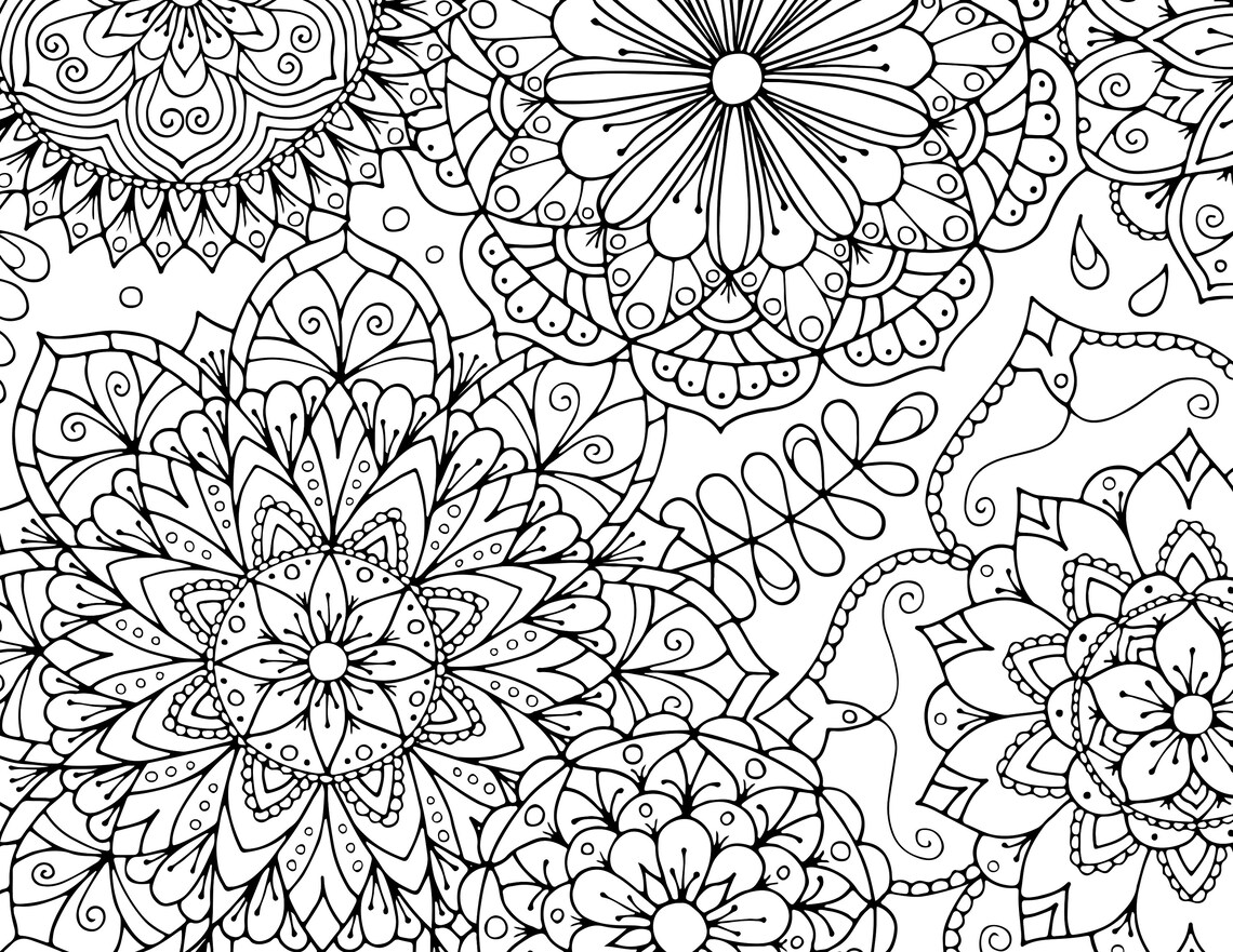 Spring Mandala Cluster Floral Adult Coloring Page - Instant Printable ...