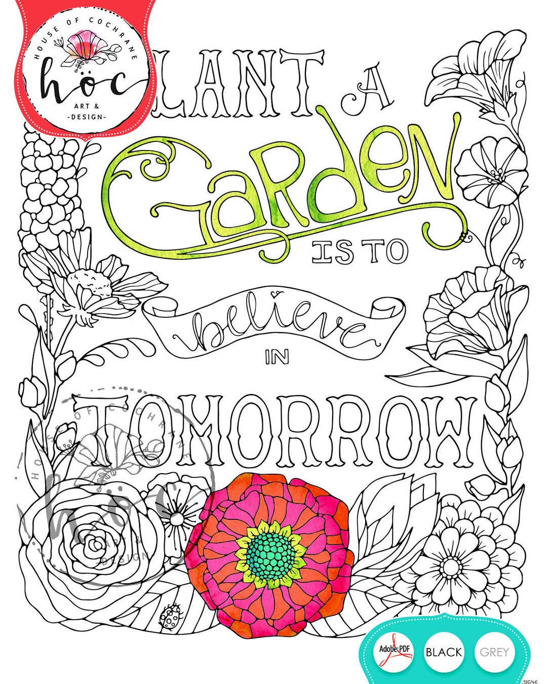 To Plant A Garden Adult Coloring Page - Instant Printable Digital ...
