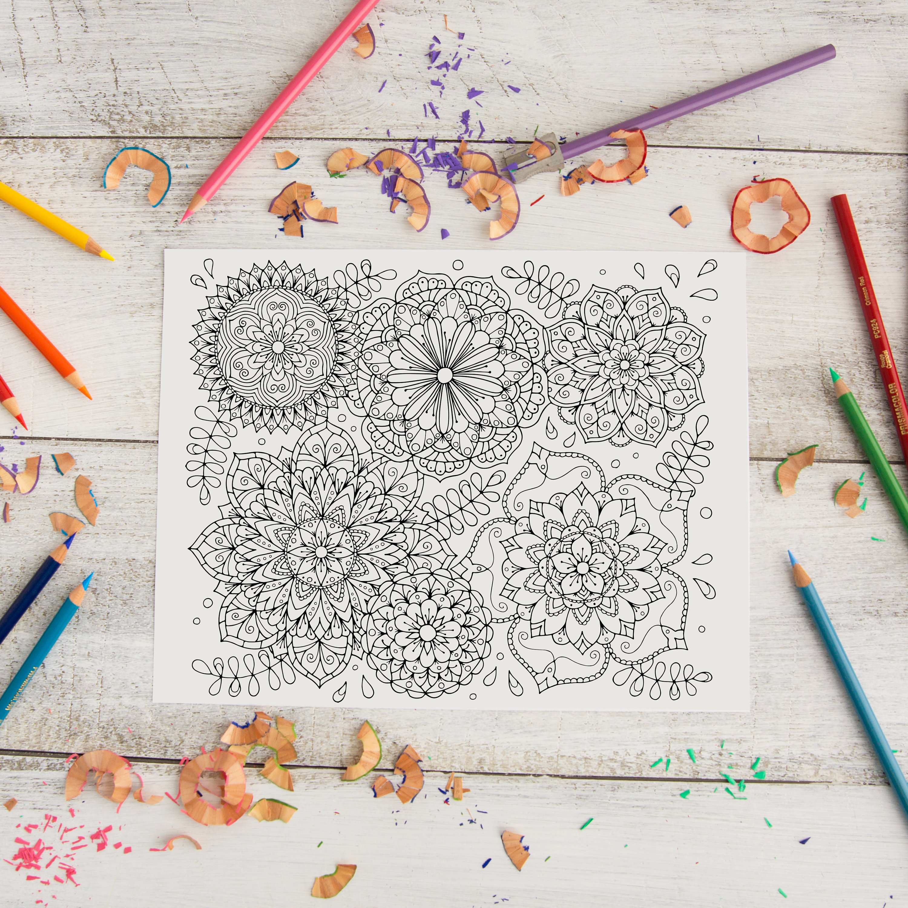 Spring Mandala Cluster Floral Adult Coloring Page - Instant Printable ...
