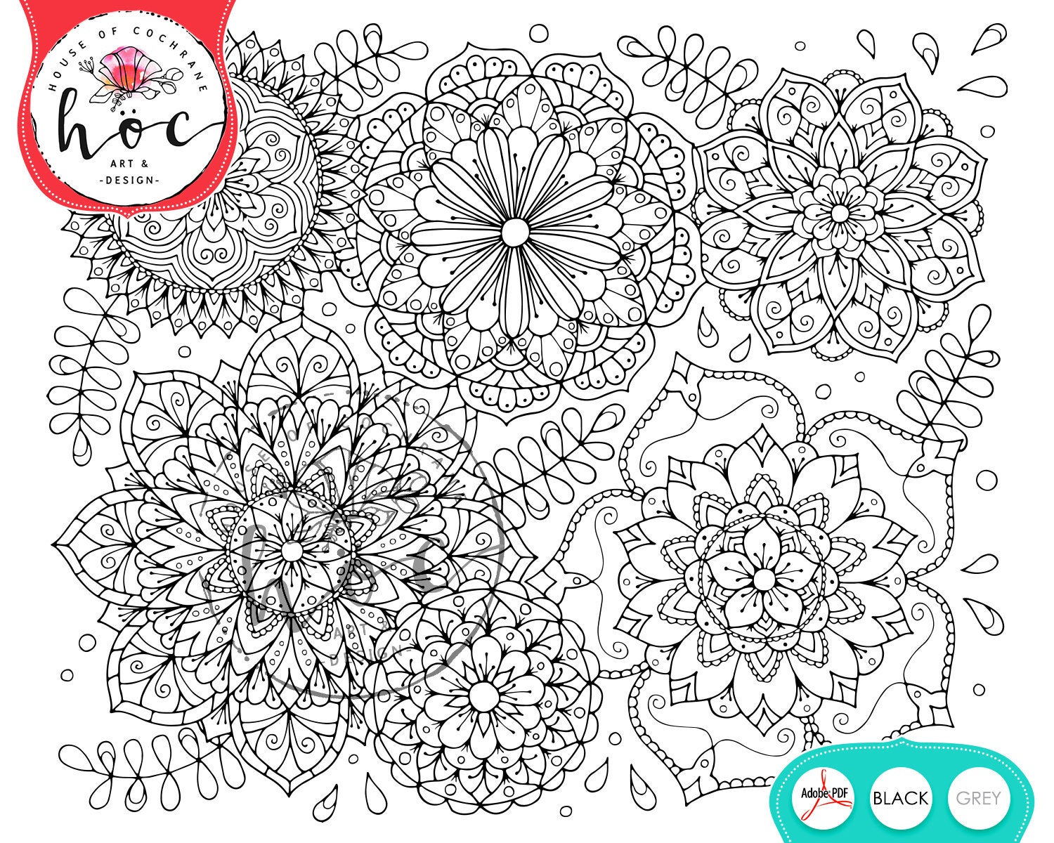 Spring Mandala Cluster Floral Adult Coloring Page Instant Printable ...