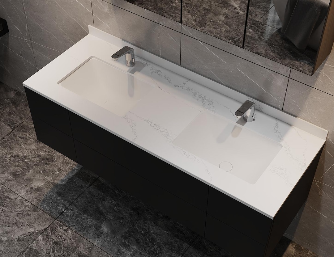 Double Ceramic Sink Vanity Top Over the Cabinet, Customizable Dual Sink ...