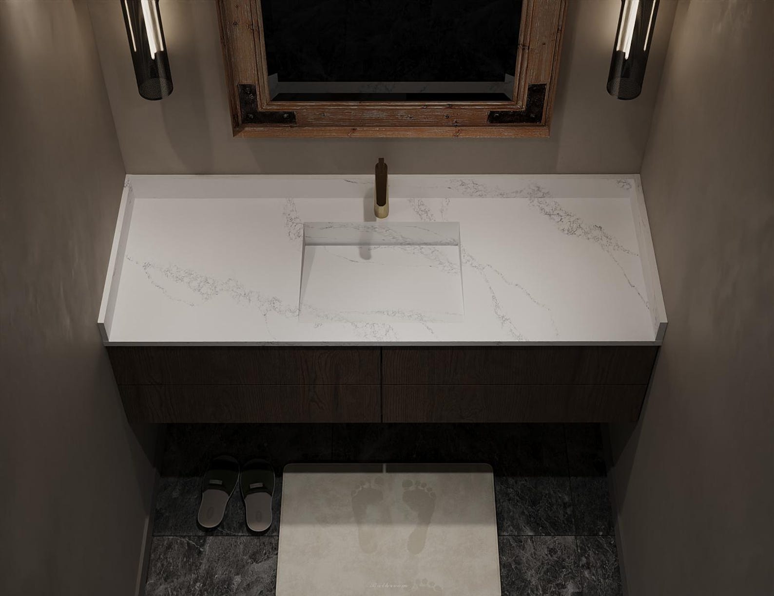 60" Full Ramp Vanity Top for Modern Bathroom | Over Cabinet Countertop ...