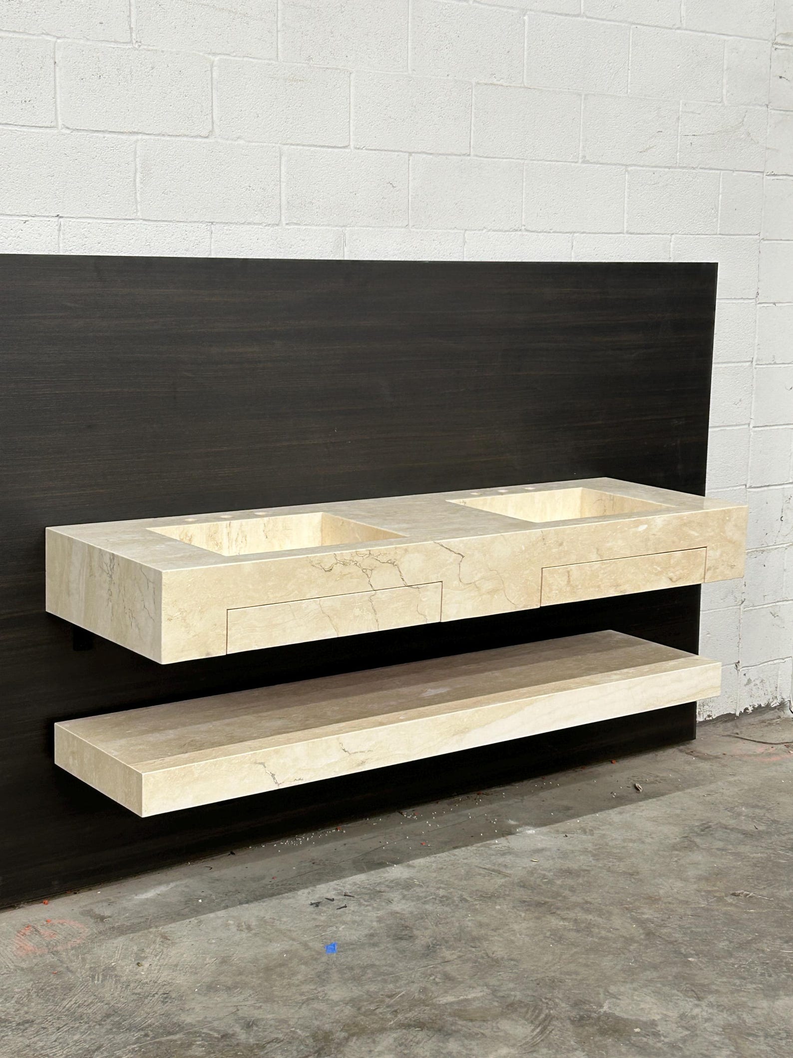 Custom Double Travertine Floating Vanity Sink, 72 Inch Ramp Sink ...