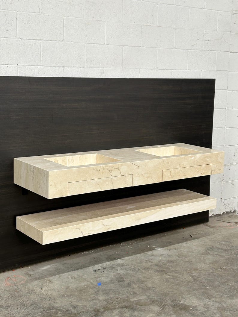 Custom Double Travertine Floating Vanity Sink, 72 Inch Ramp Sink ...