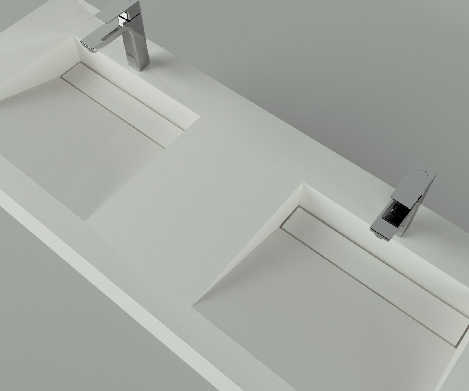 Double Floating Vanity, Customizable Integrated Sink Vanity Top, Quartz ...
