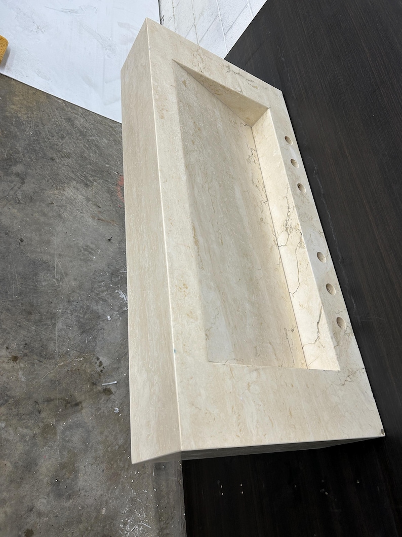 Single Large Travertine Sink Custom Vanity Top, Travertine Marble Wall ...