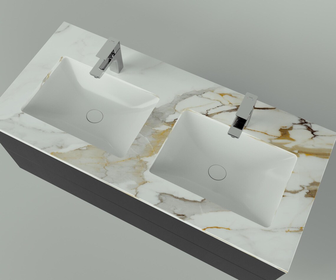 Double Ceramic Sink Vanity Top Over the Cabinet, Customizable Dual Sink ...