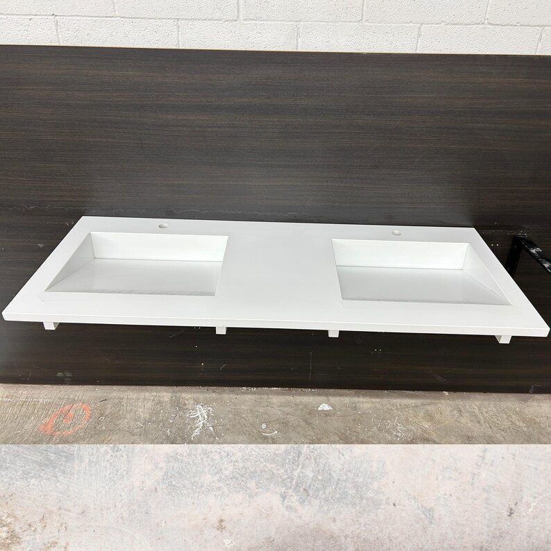 Custom Countertop Double Sinks for Bathroom, Integrated Slot Drain Ramp ...