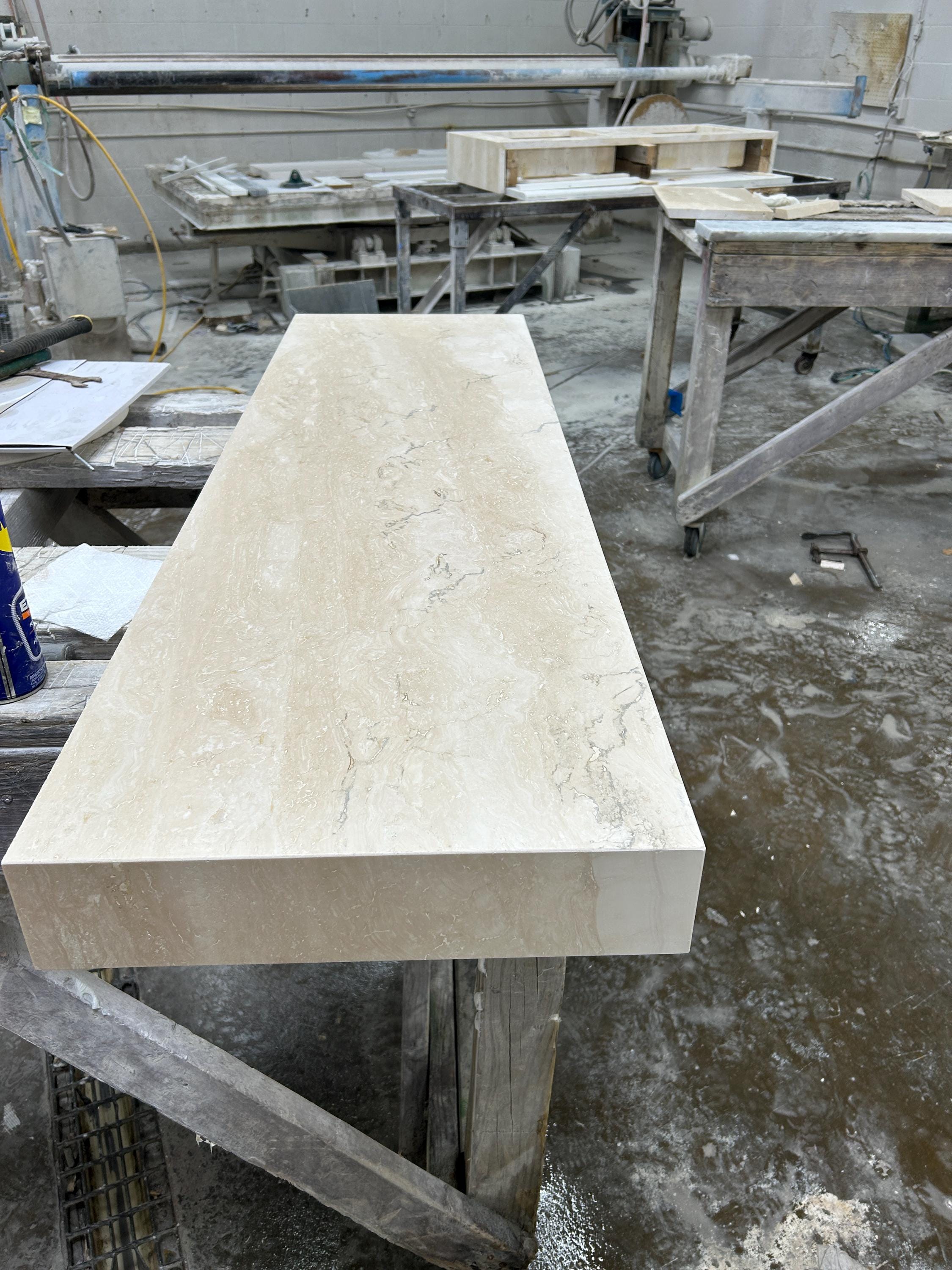 Custom Double Travertine Floating Vanity Sink, 72 Inch Ramp Sink ...