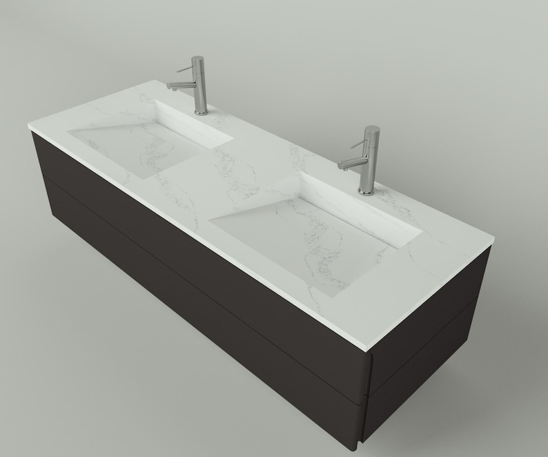 Custom Countertop Double Sinks for Bathroom, Integrated Slot Drain Ramp ...