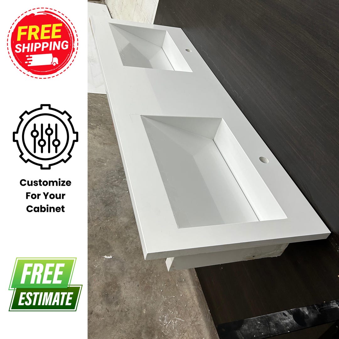 Custom Countertop Double Sinks for Bathroom, Integrated Slot Drain Ramp ...