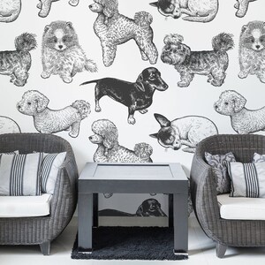 Black and White Dog Wallpaper, Removable Wallpaper, Peel and Stick ...