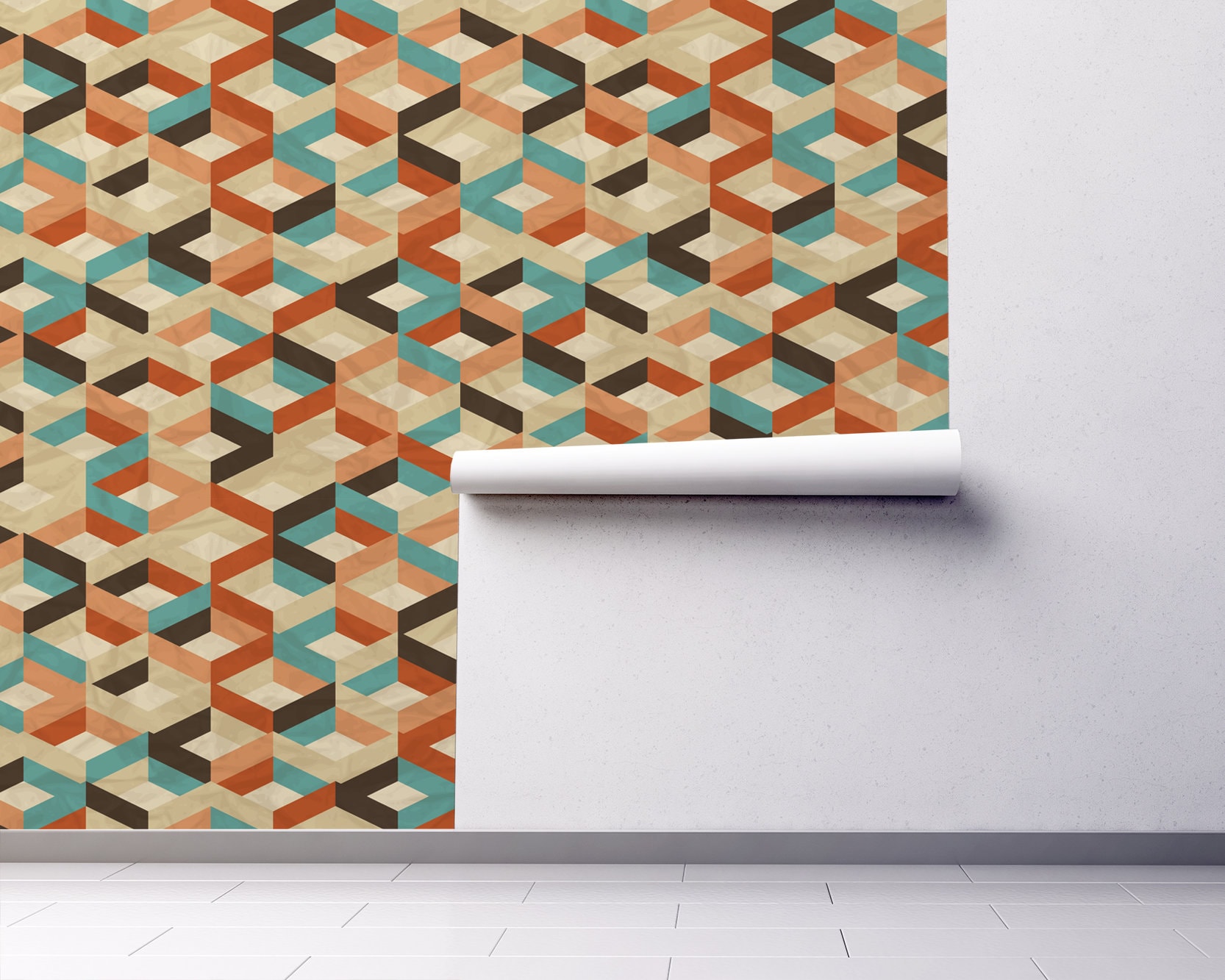 Retro Removable Wallpaper, Self Adhesive Wall Mural, Geometric Vintage ...