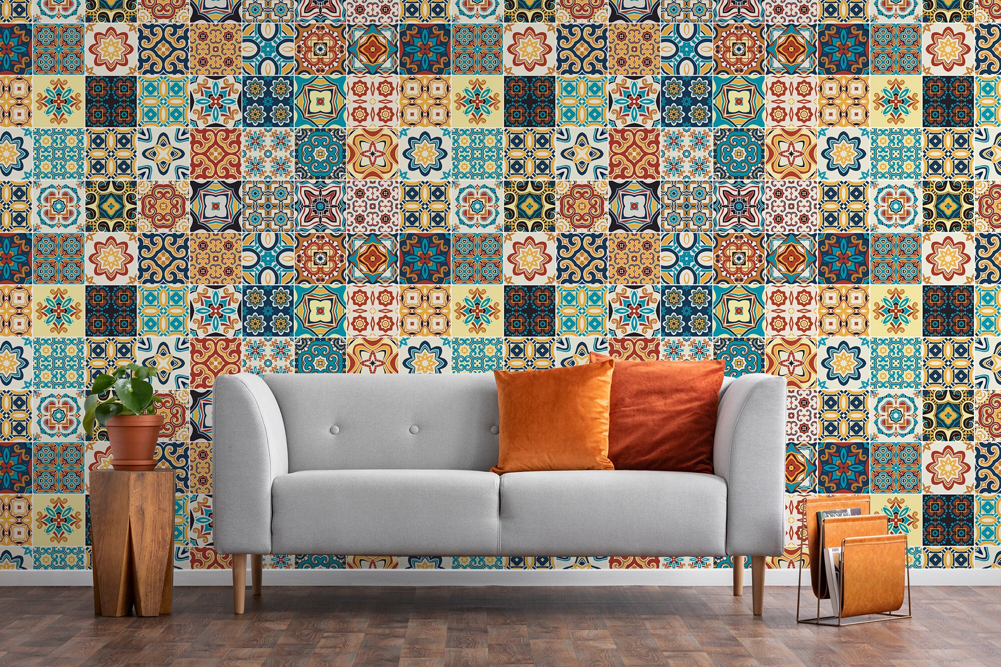 Multi-colored Moroccan Tile Wallpaper Repositionable Peel and | Etsy