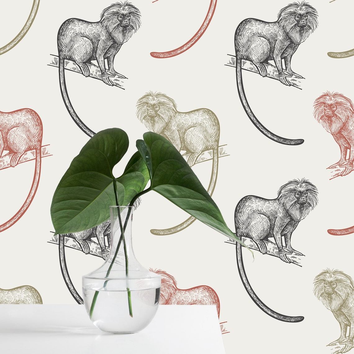Monkey Wallpaper Self Adhesive Wallpaper Hand Drawn Pattern - Etsy
