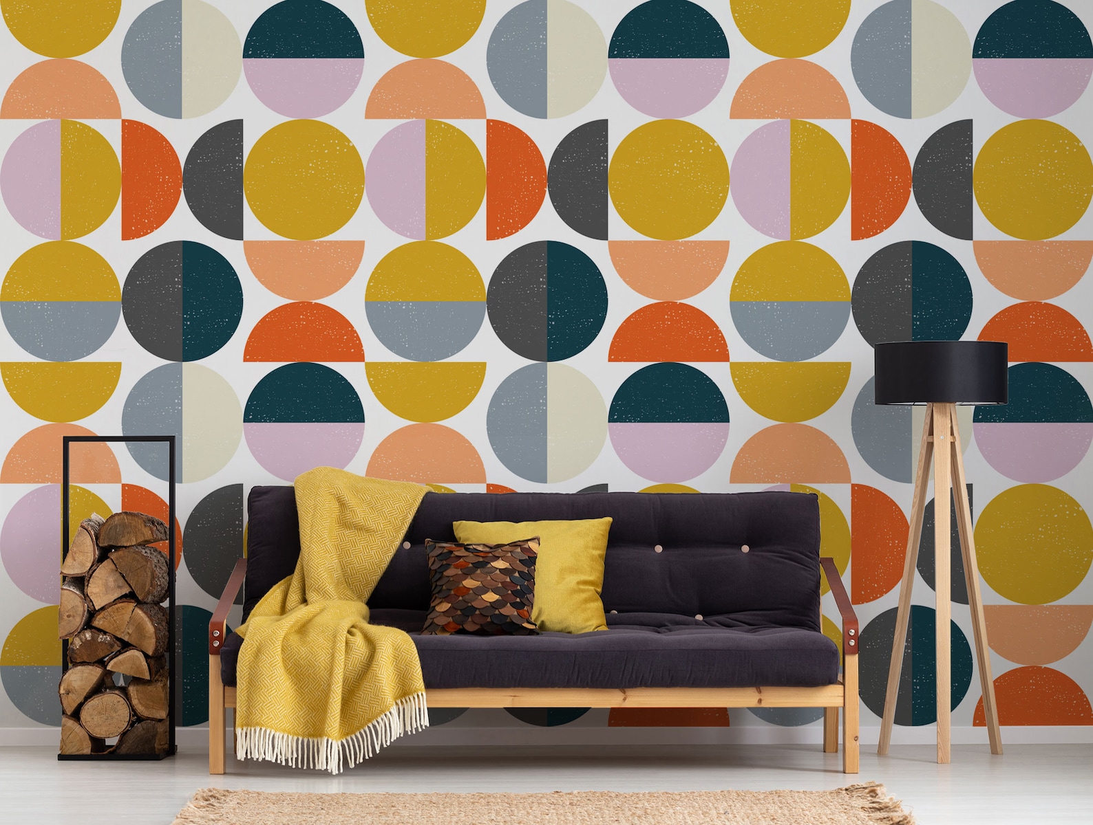 Retro Geometric Wallpaper, Self Adhesive Wall Mural With Circles and ...