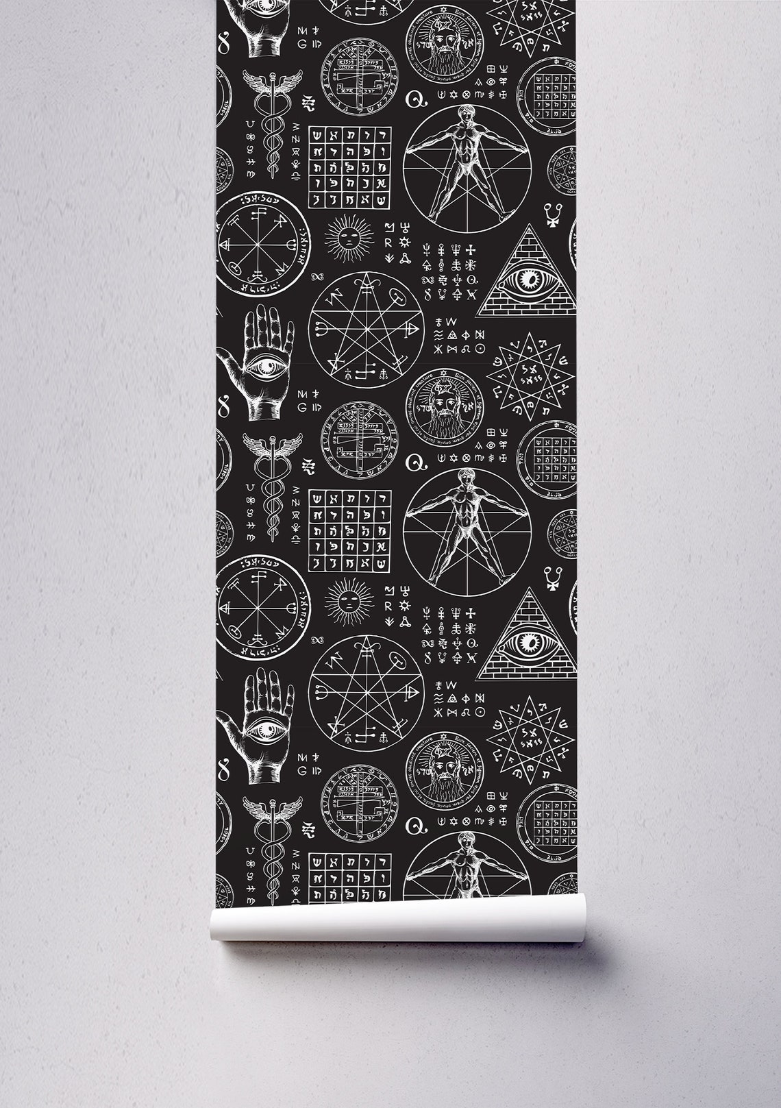 Esoteric Wallpaper, Astrology Symbols, Vitruvian Man, Wall Mural, Peel ...