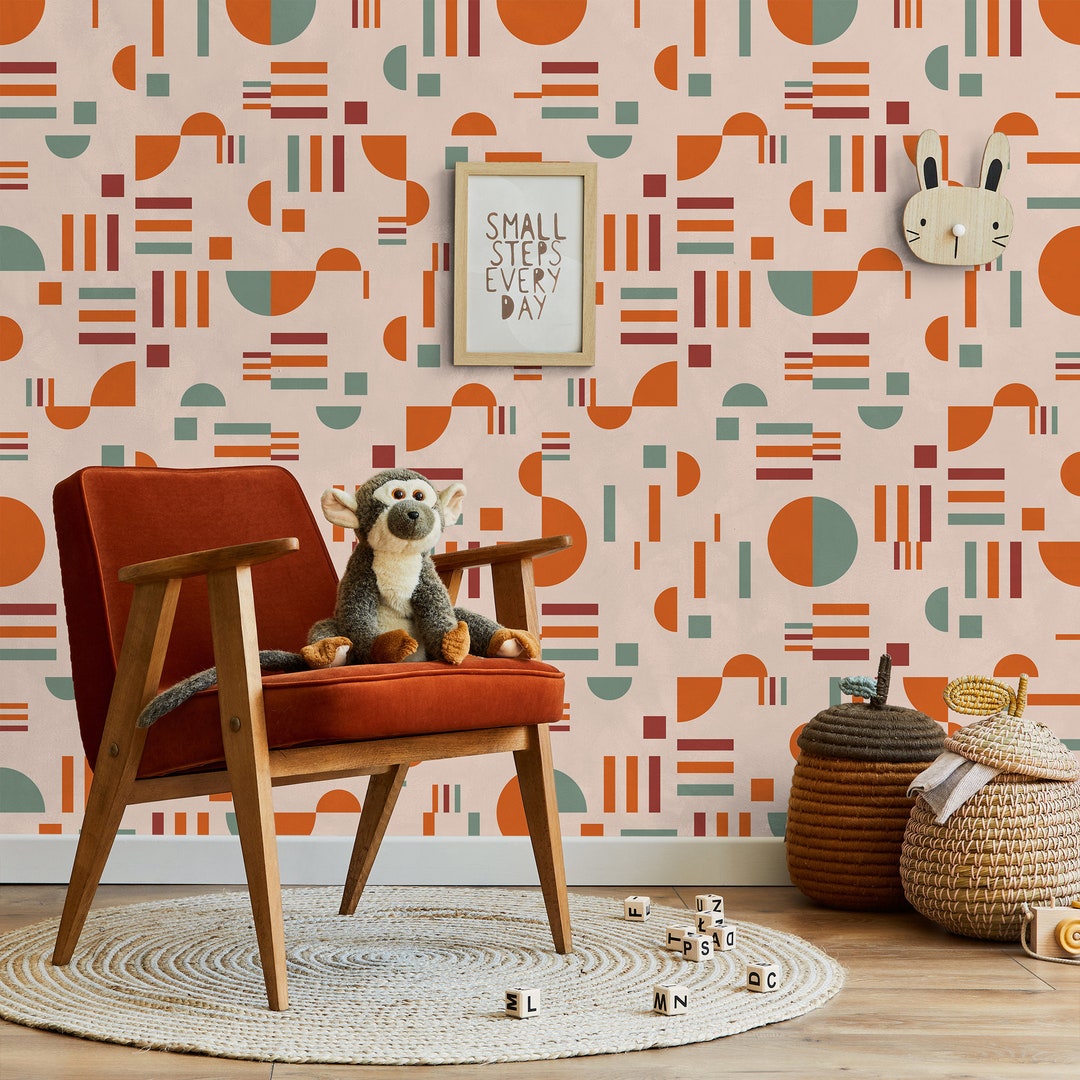 Geometric Wallpaper, Retro 70s Wallpaper, Mid-century Wallpaper, Peel ...