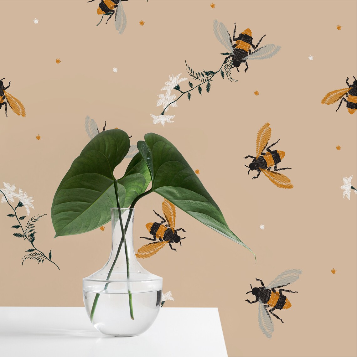 Honey Bee and Flowers Wallpaper, Self Adhesive Wallpaper, Animal ...