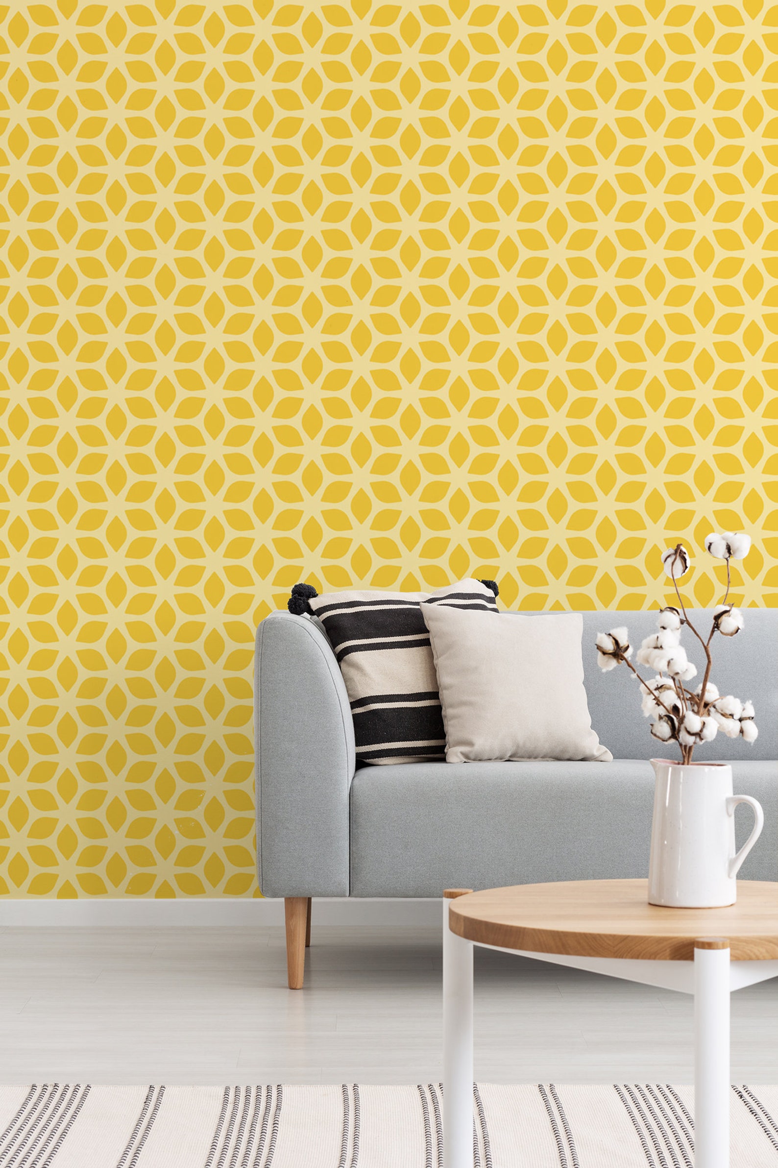 Removable Yellow Wallpaper With Abstract Pattern Peel and - Etsy