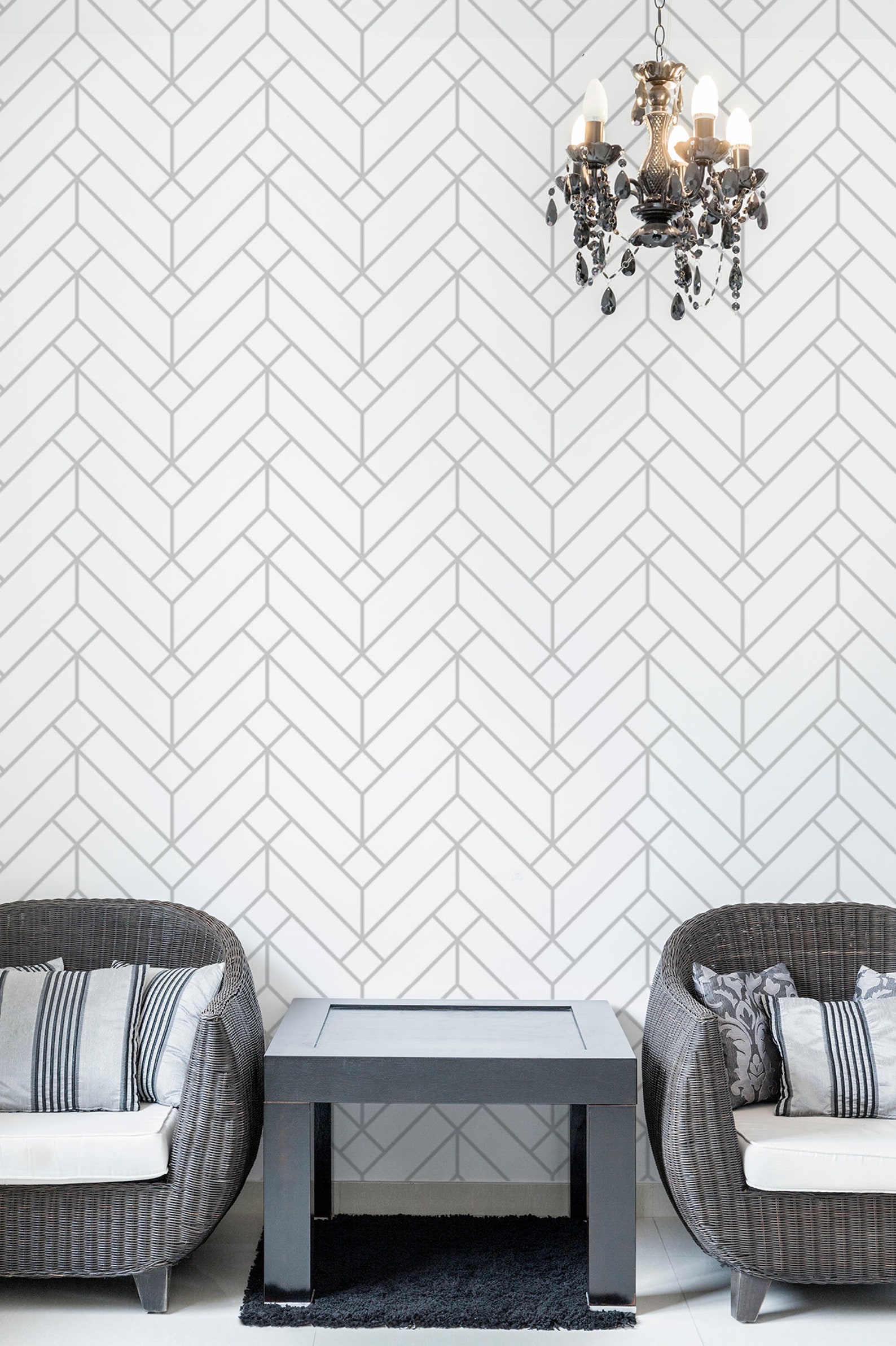 Geometric Wallpaper With Herringbone Pattern Peel and Stick | Etsy