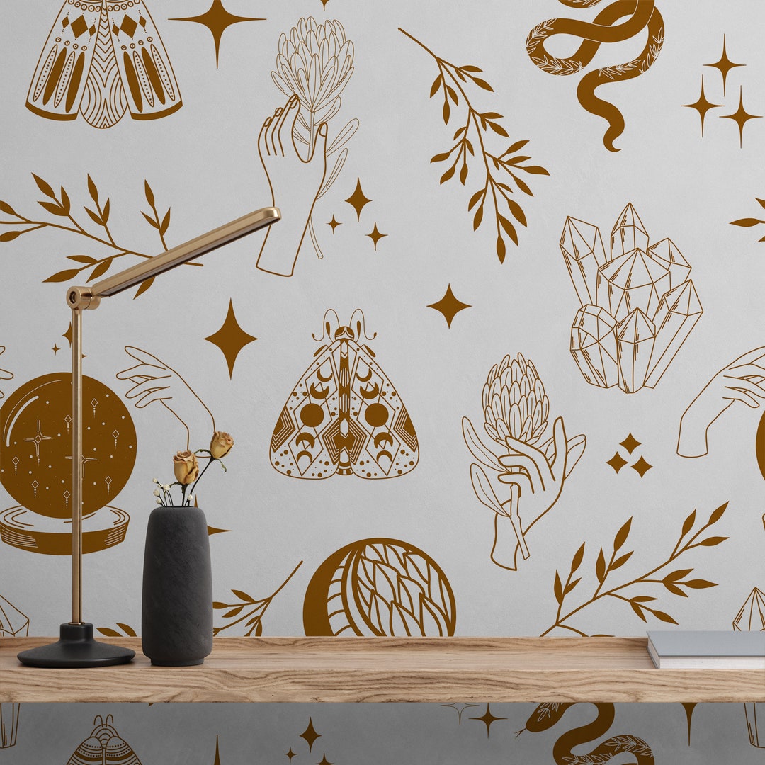 Esoteric Wallpaper, Mystical Symbols, Moth Pattern Wall Mural, Peel and ...