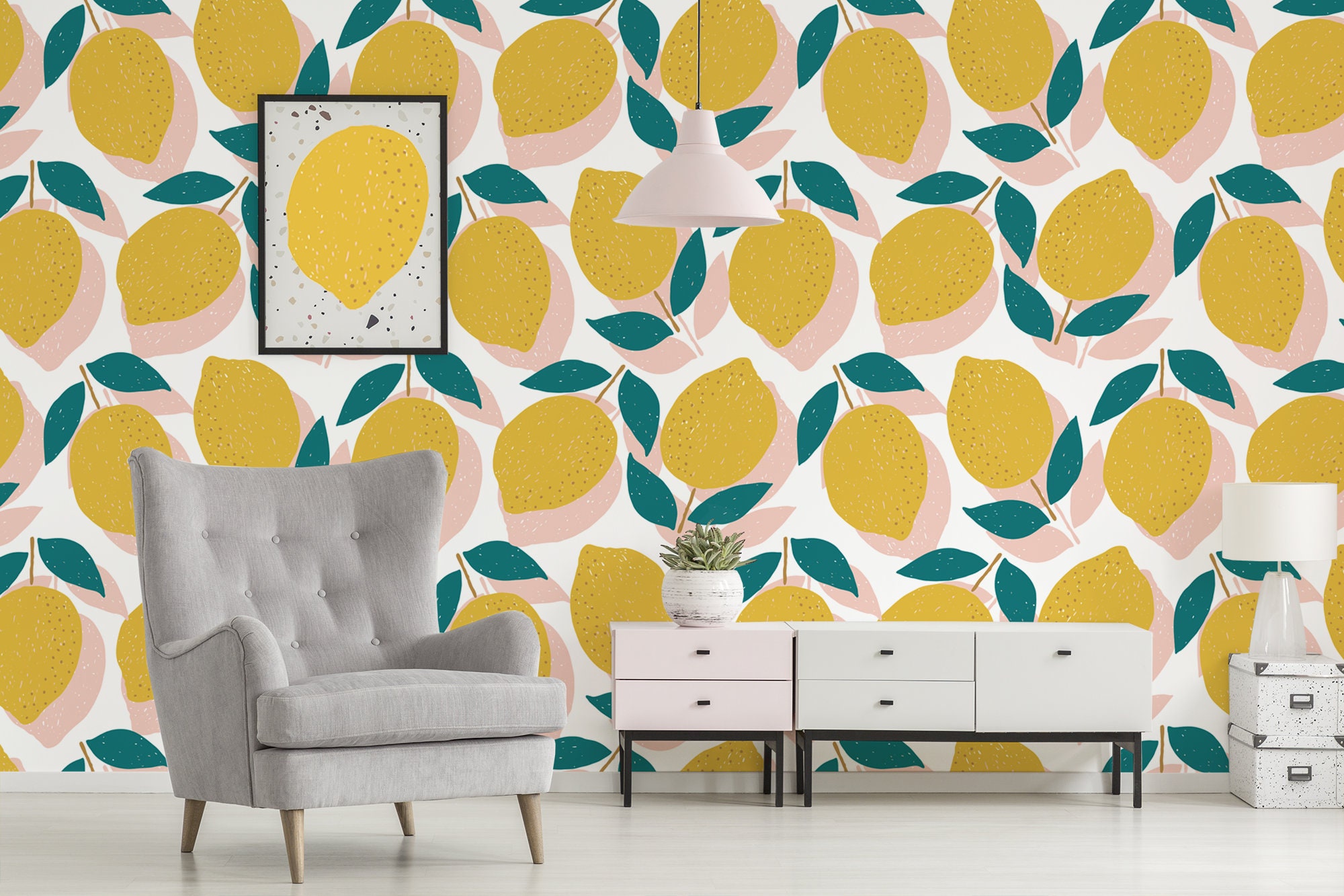 Abstract Lemon Wallpaper Self Adhesive Wallpaper Lemon | Etsy