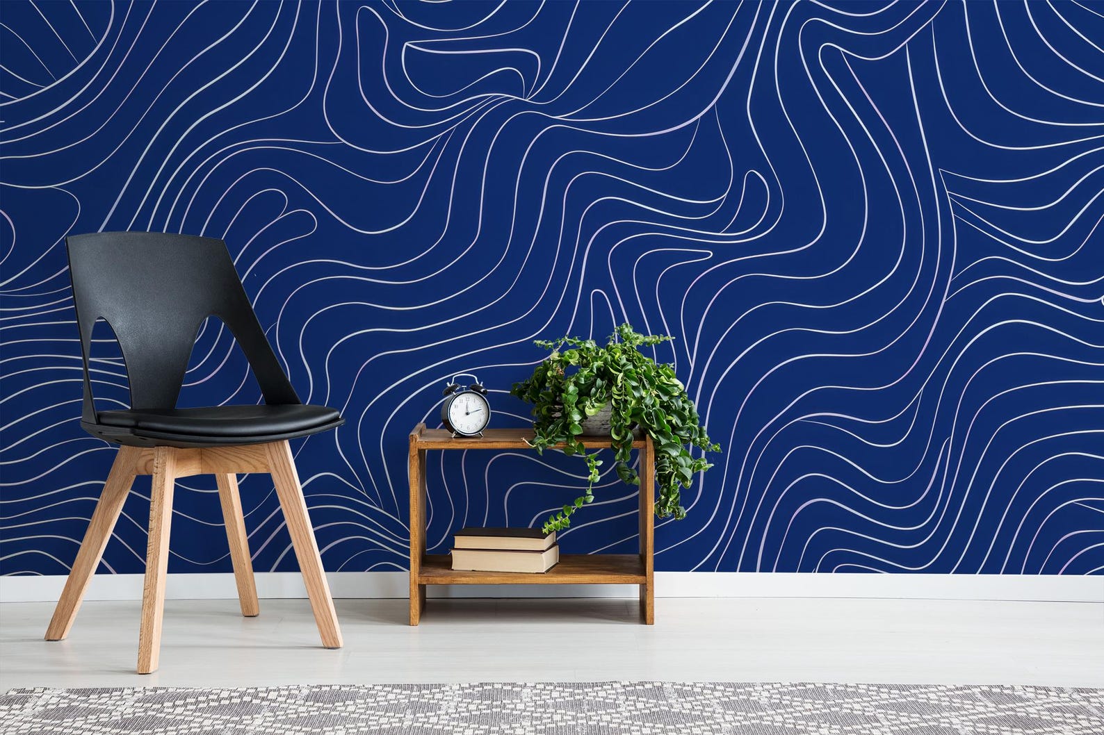 Abstarct Blue Wall Mural, Wavy Lines Wallpaper, Home Decor, Peel and ...