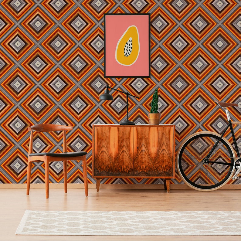 Retro Wallpaper With Geometric Pattern Peel and Stick Wall - Etsy