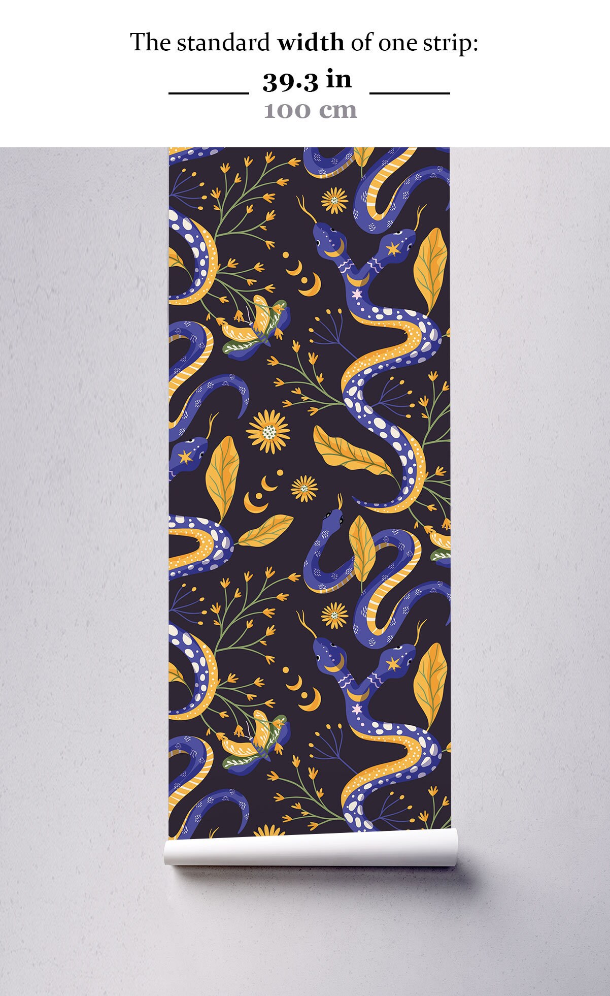 Blue and Yellow Snake Wallpaper, Botanical Mural, Peel and Stick ...