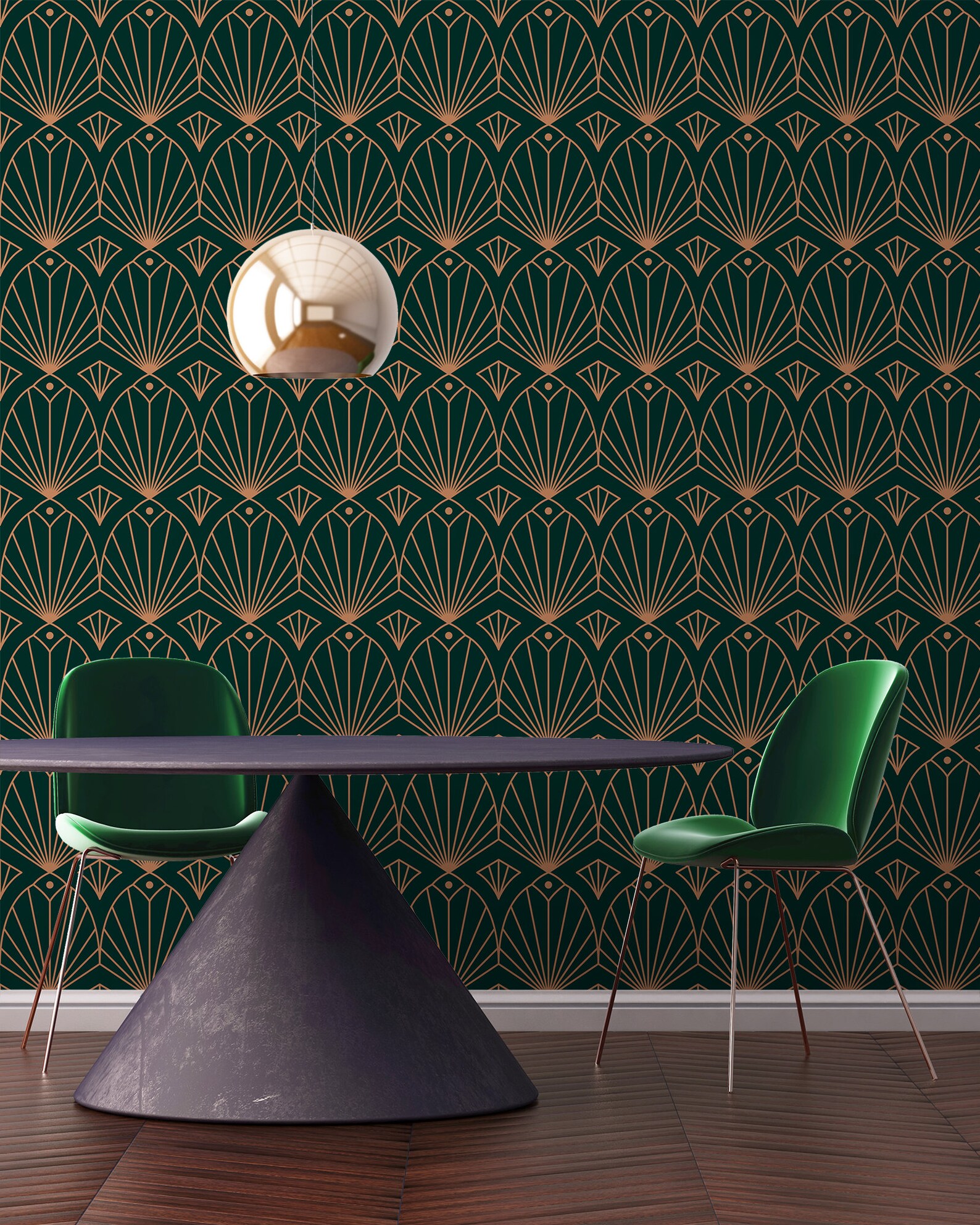 Art Deco Wallpaper Dark Green Wall Mural Repositionable | Etsy
