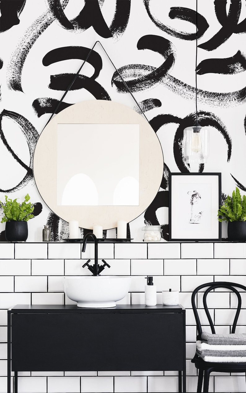 Simple Abstract Wallpaper Black and White Pattern Peel and | Etsy