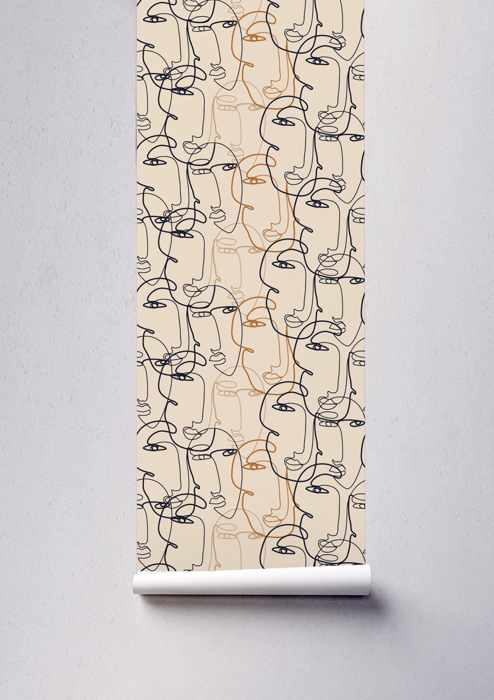 Minimalist Face Line Art Wallpaper, Repositionable Peel and Stick ...