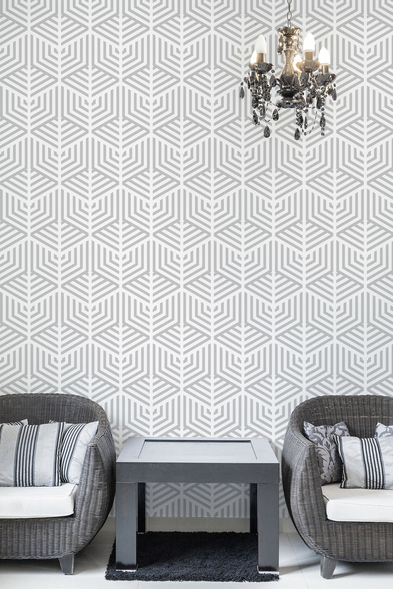 Geometric Wallpaper With Gray Pattern Peel and Stick Wall | Etsy