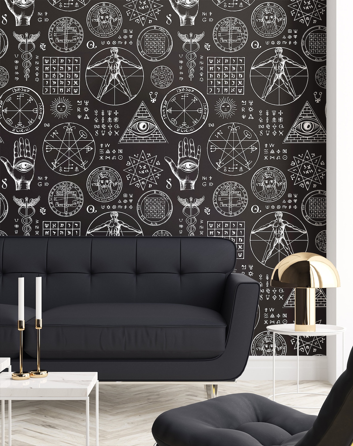 Esoteric Wallpaper, Astrology Symbols, Vitruvian Man, Wall Mural, Peel ...