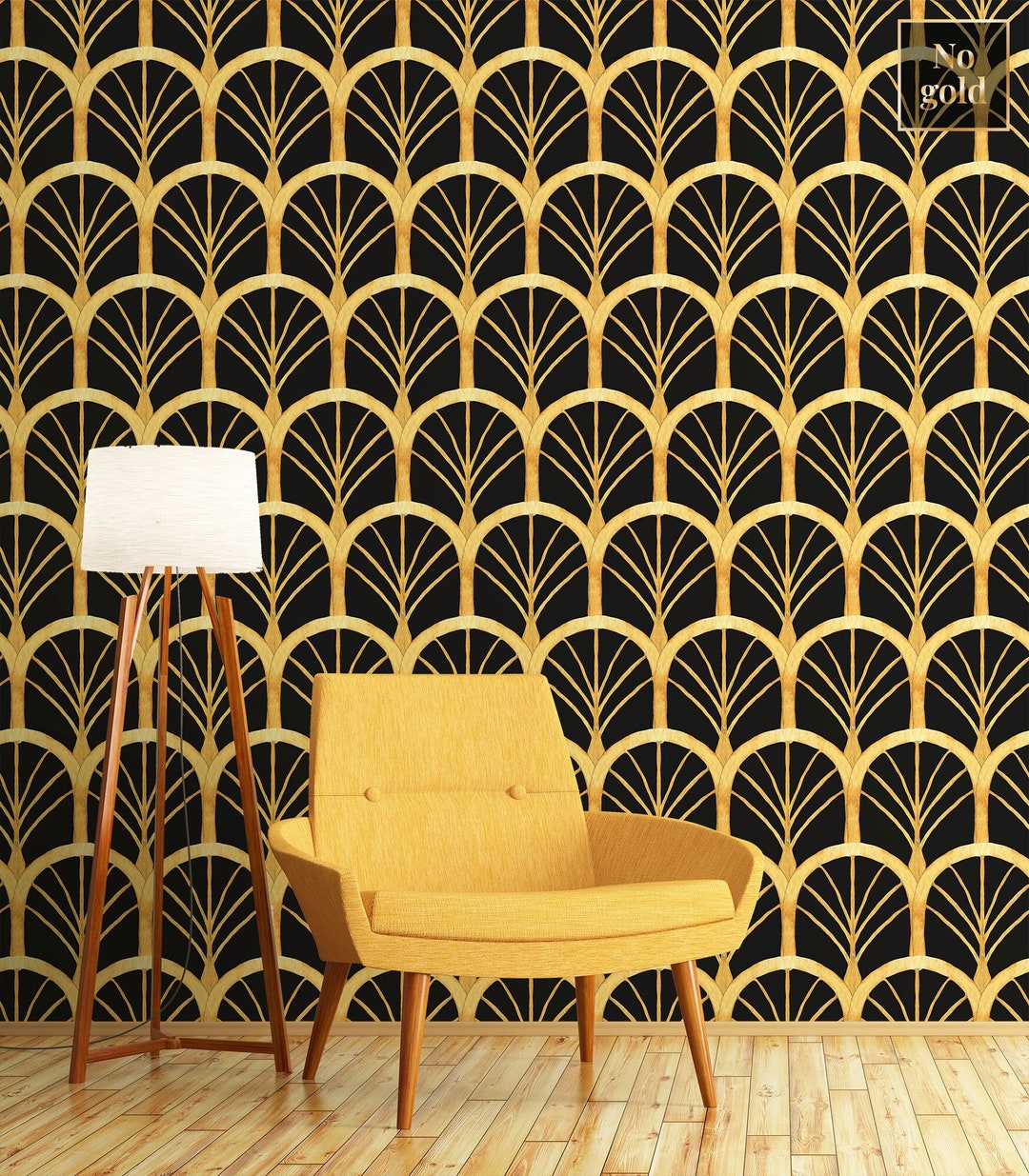 Black and Yellow Wallpaper, Art Deco Style Wallpaper, Peel and Stick ...