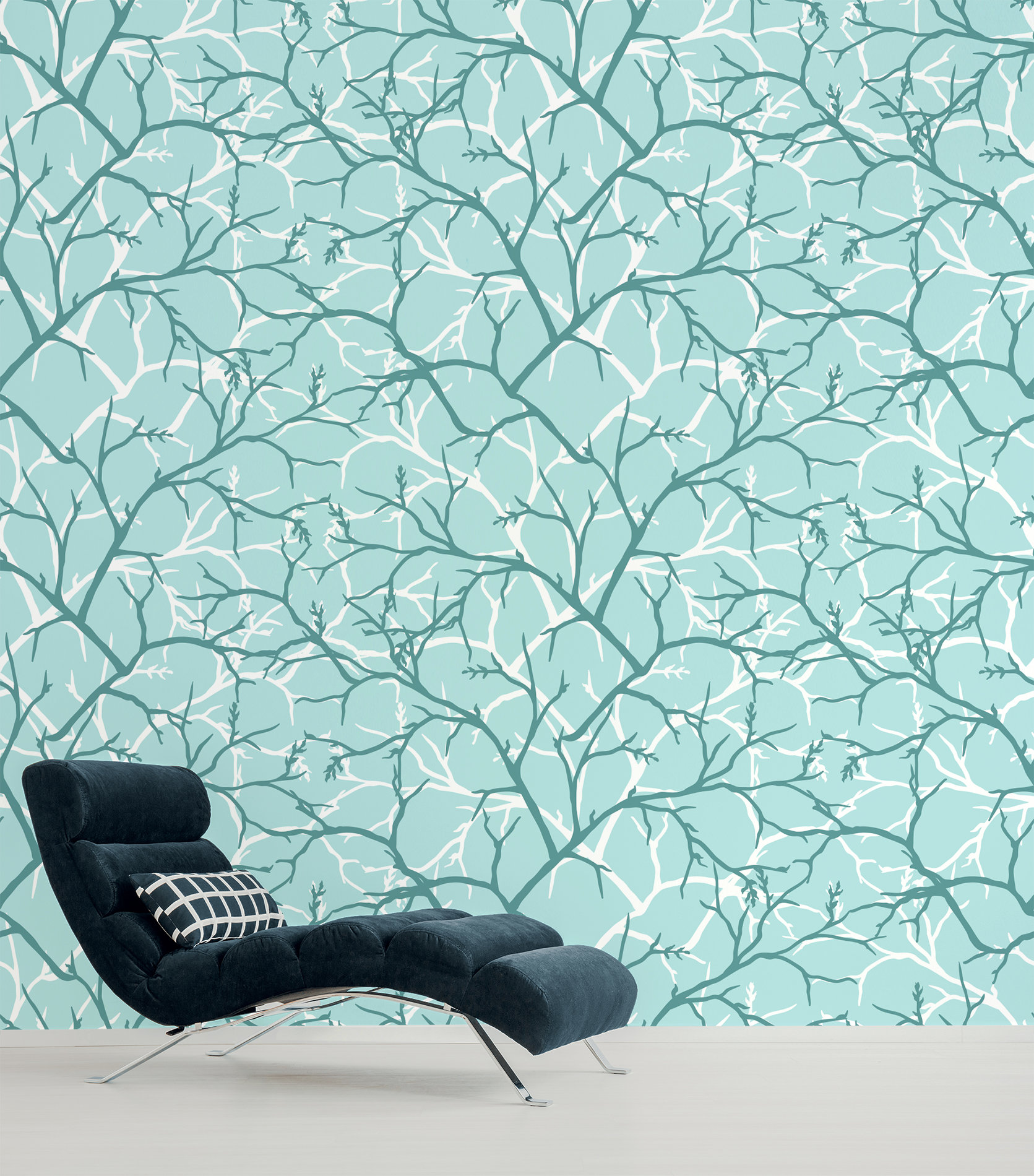 Teal wallpaper with abstract branches peel and stick | Etsy