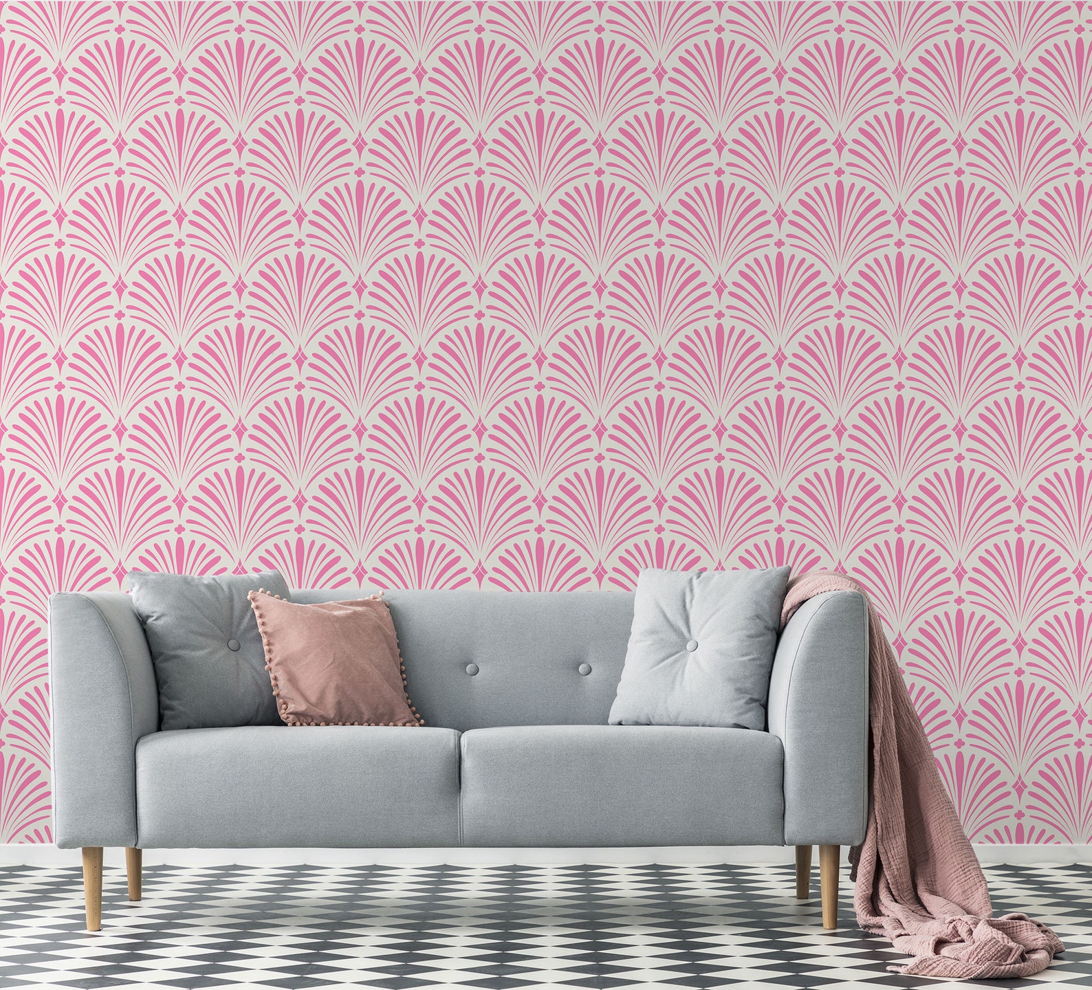 Pink Art Deco Pattern Wallpaper Repositionable Peel and Stick - Etsy