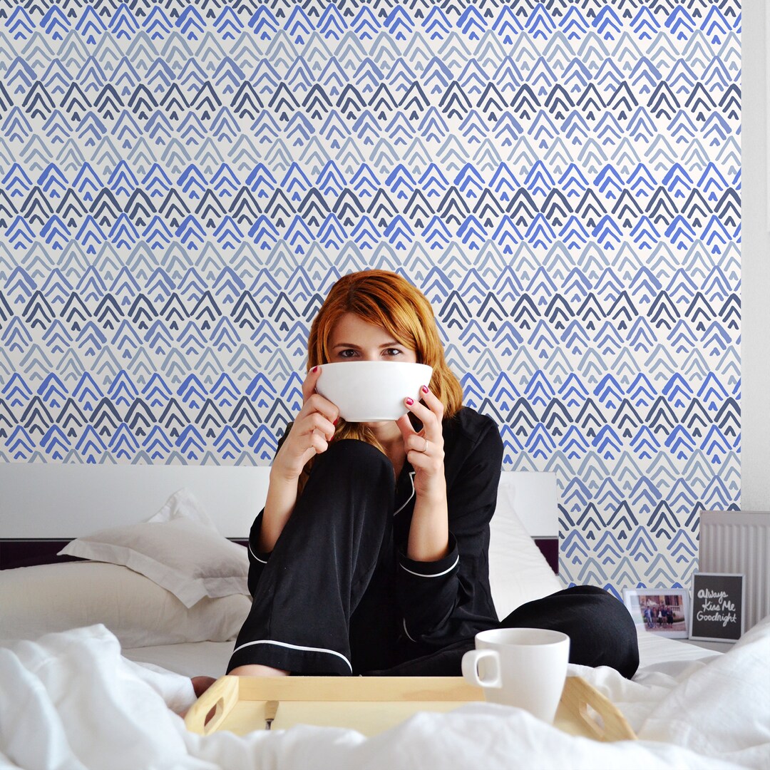 Blue Geometric Pattern, Self Adhesive Wallpaper, Abstract Hand Drawn ...